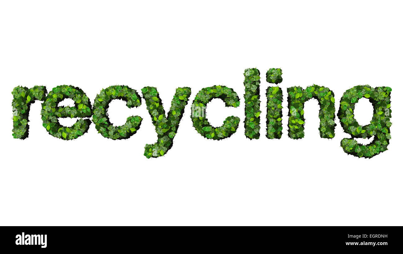 Word recycling made from green leaves isolated on white background ...