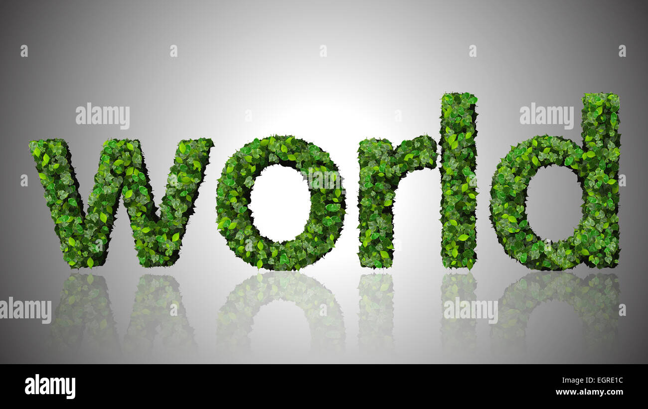 Word world made from green leaves isolated on white background Stock ...