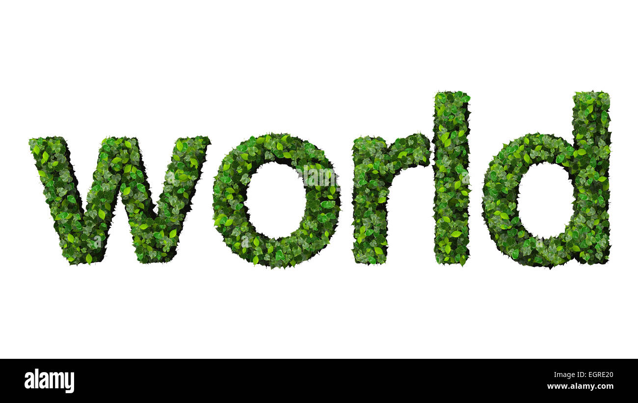 Word world made from green leaves isolated on white background Stock ...