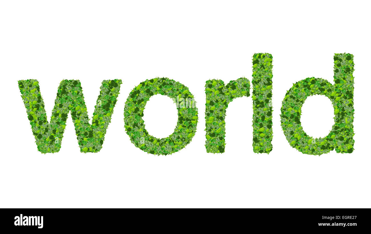 Word world made from green leaves isolated on white background Stock ...