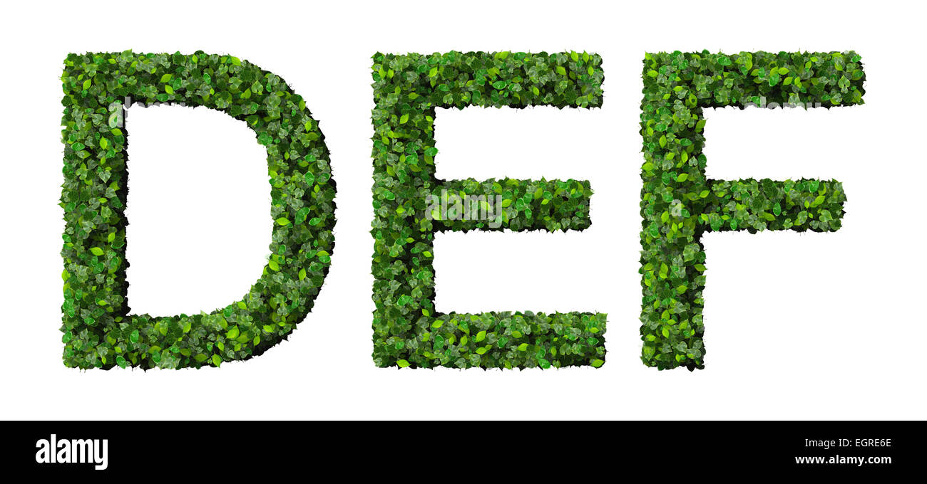 D E F alphabet letters made from green leaves isolated on white ...