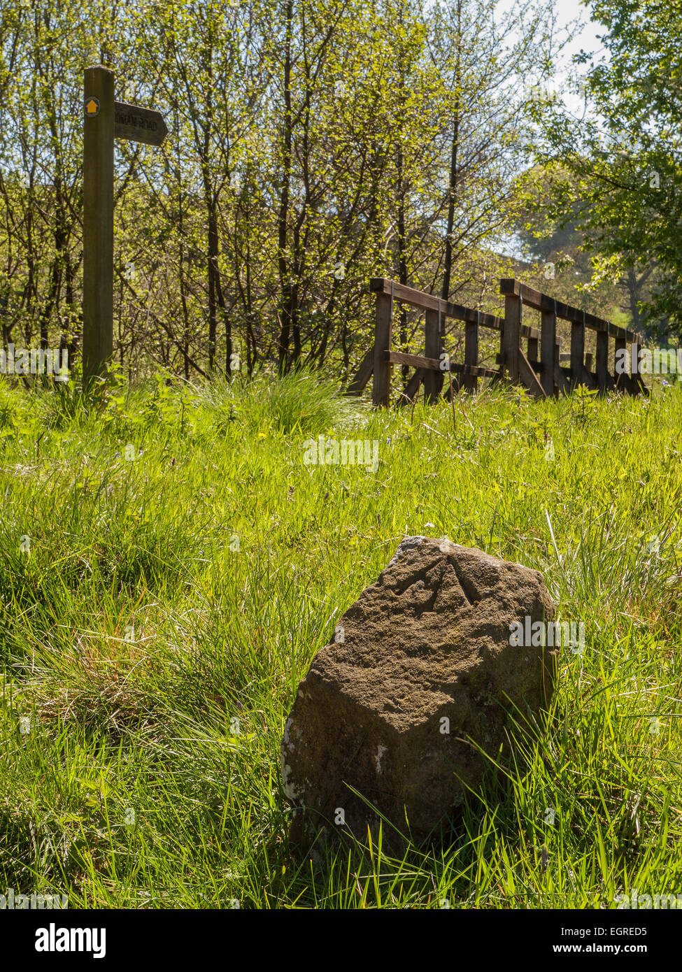 Ancient and modern footpath signs near Wheeldale Roman Road, North York ...