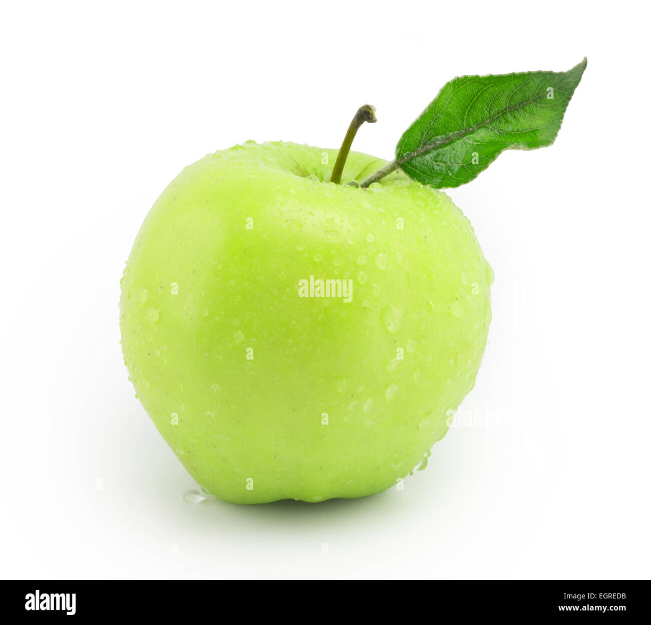 apple still life with green leaf on white background Stock Photo - Alamy