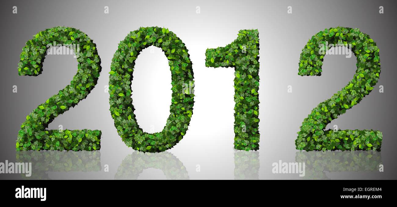 Year 2012, date made from green leaves isolated on white background ...
