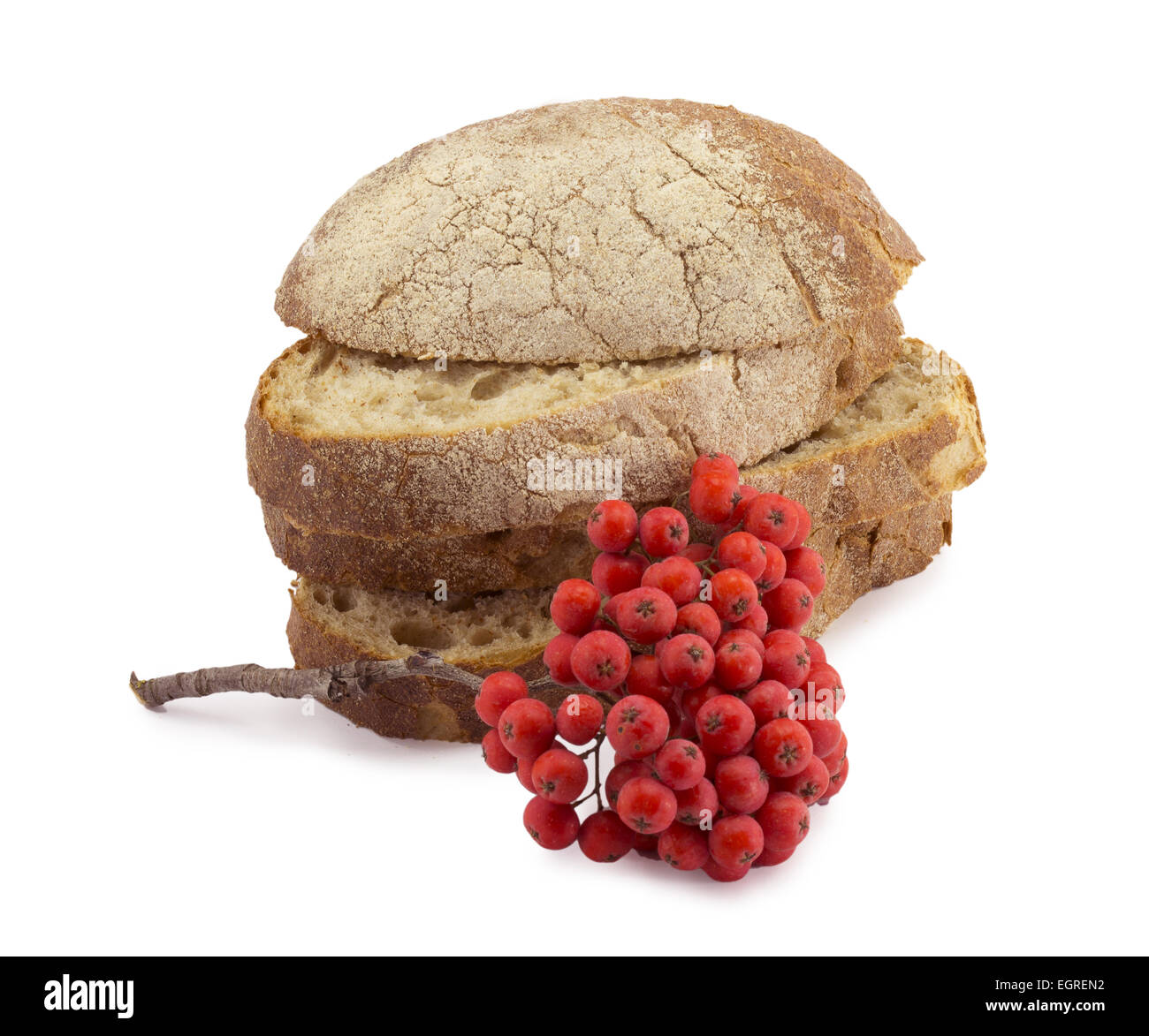 slices of bread and red berries of mountain ash Stock Photo - Alamy