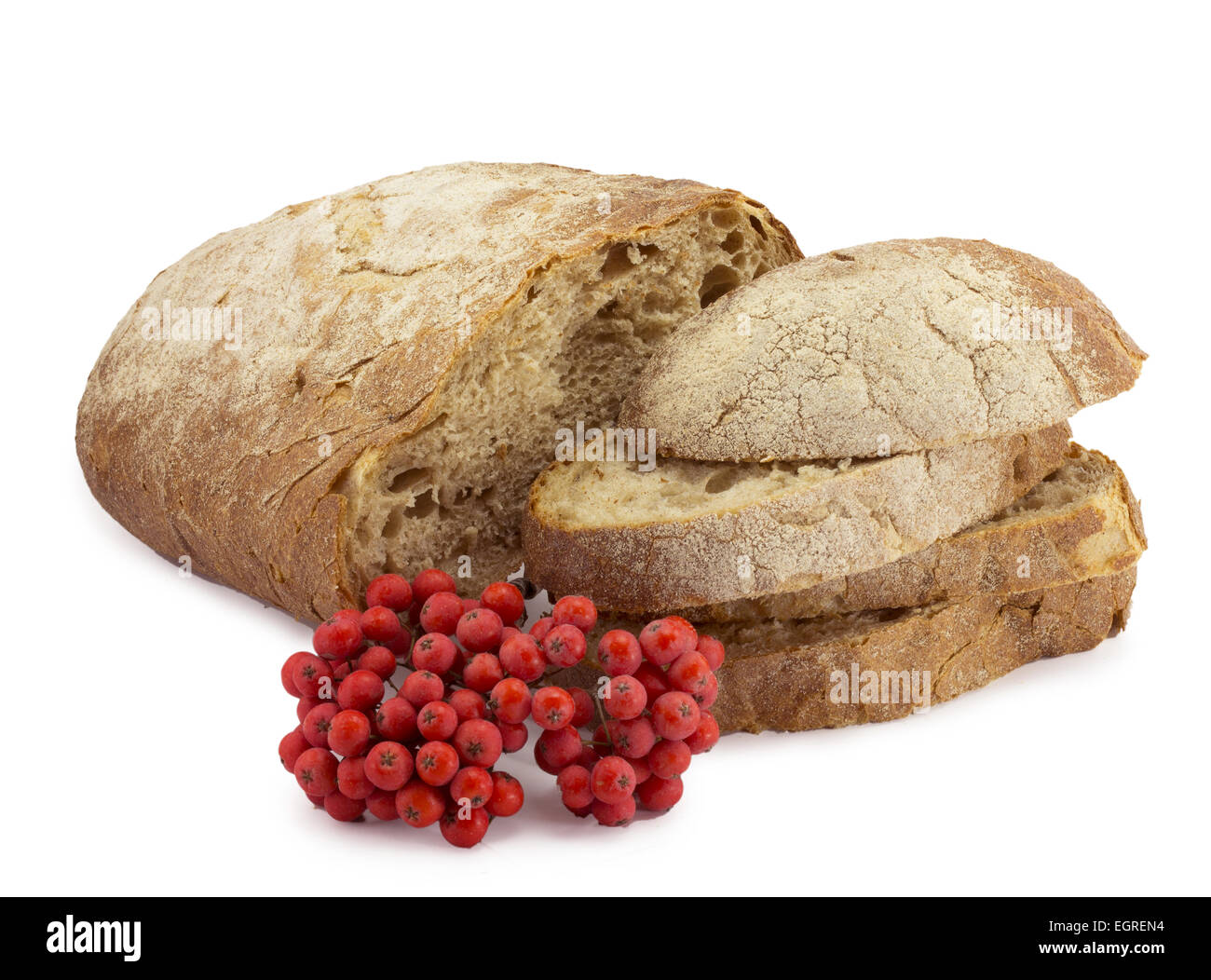 slices of bread and red berries of mountain ash Stock Photo - Alamy