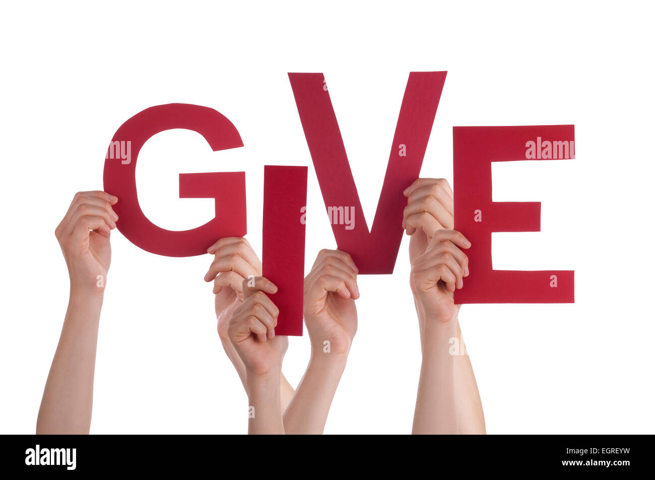 Many Caucasian People And Hands Holding Red Letters Or Characters ...