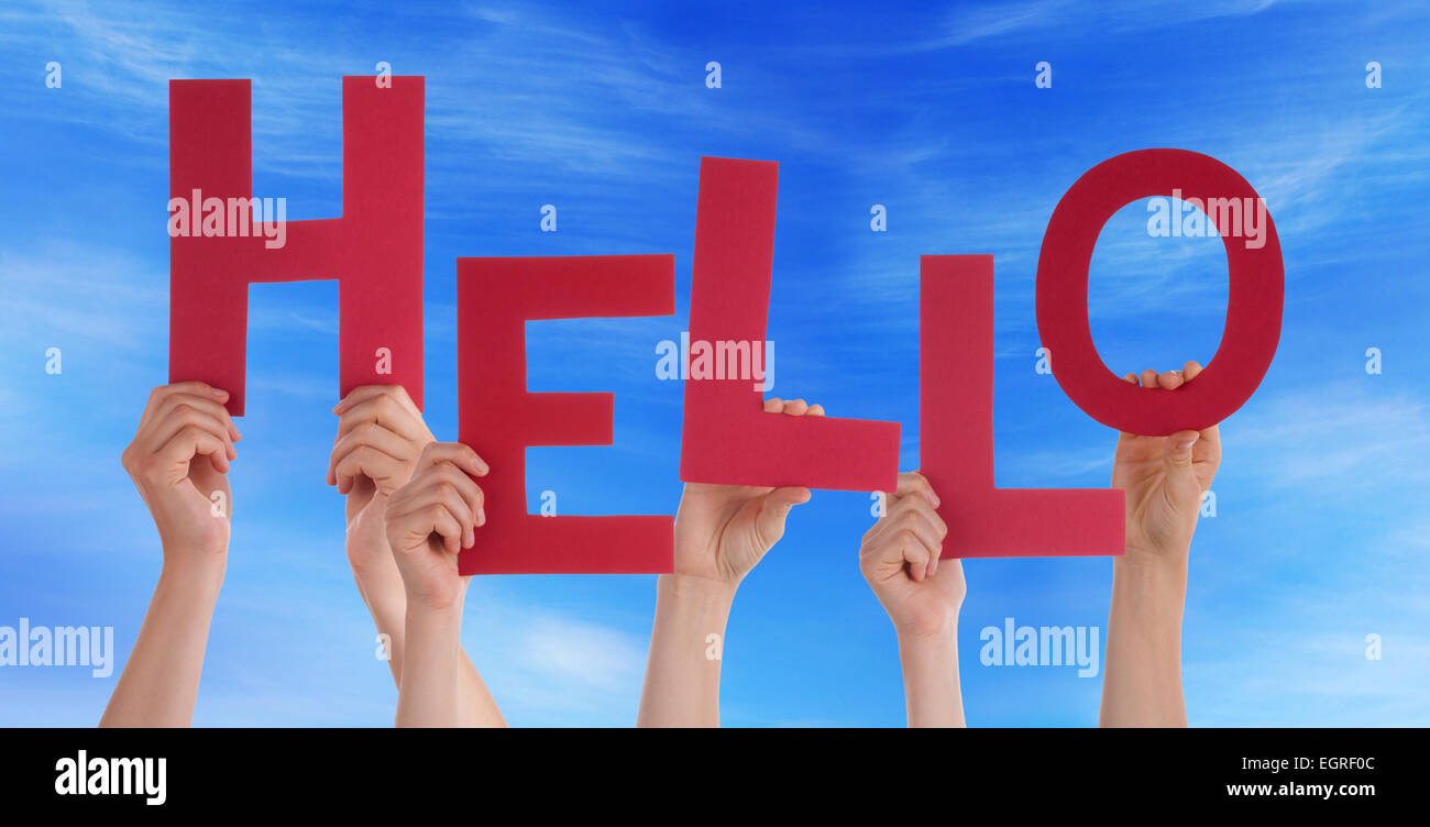 Group hands holding word welcome sky hi-res stock photography and ...