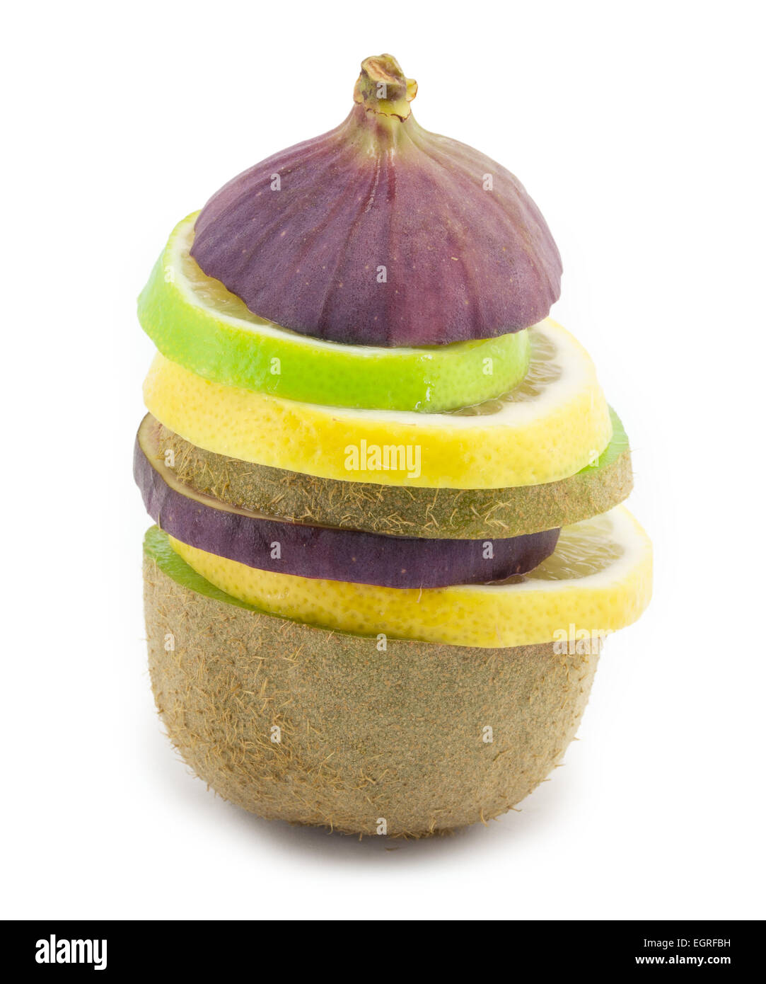 kiwi, lemon, fig on a white background Stock Photo - Alamy