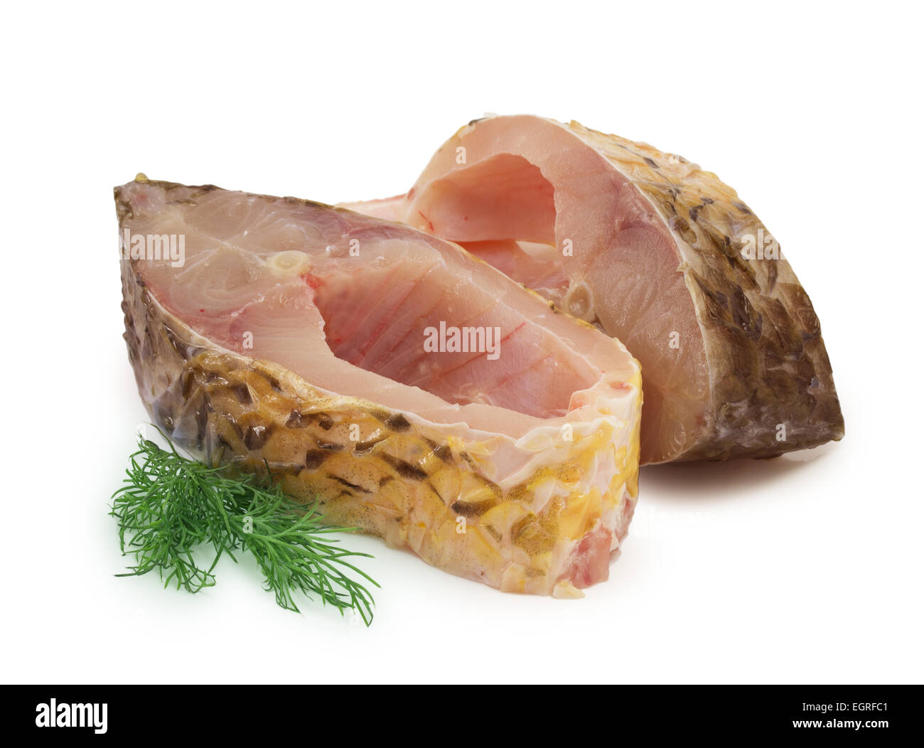 Slice fish carp on a white background Stock Photo - Alamy
