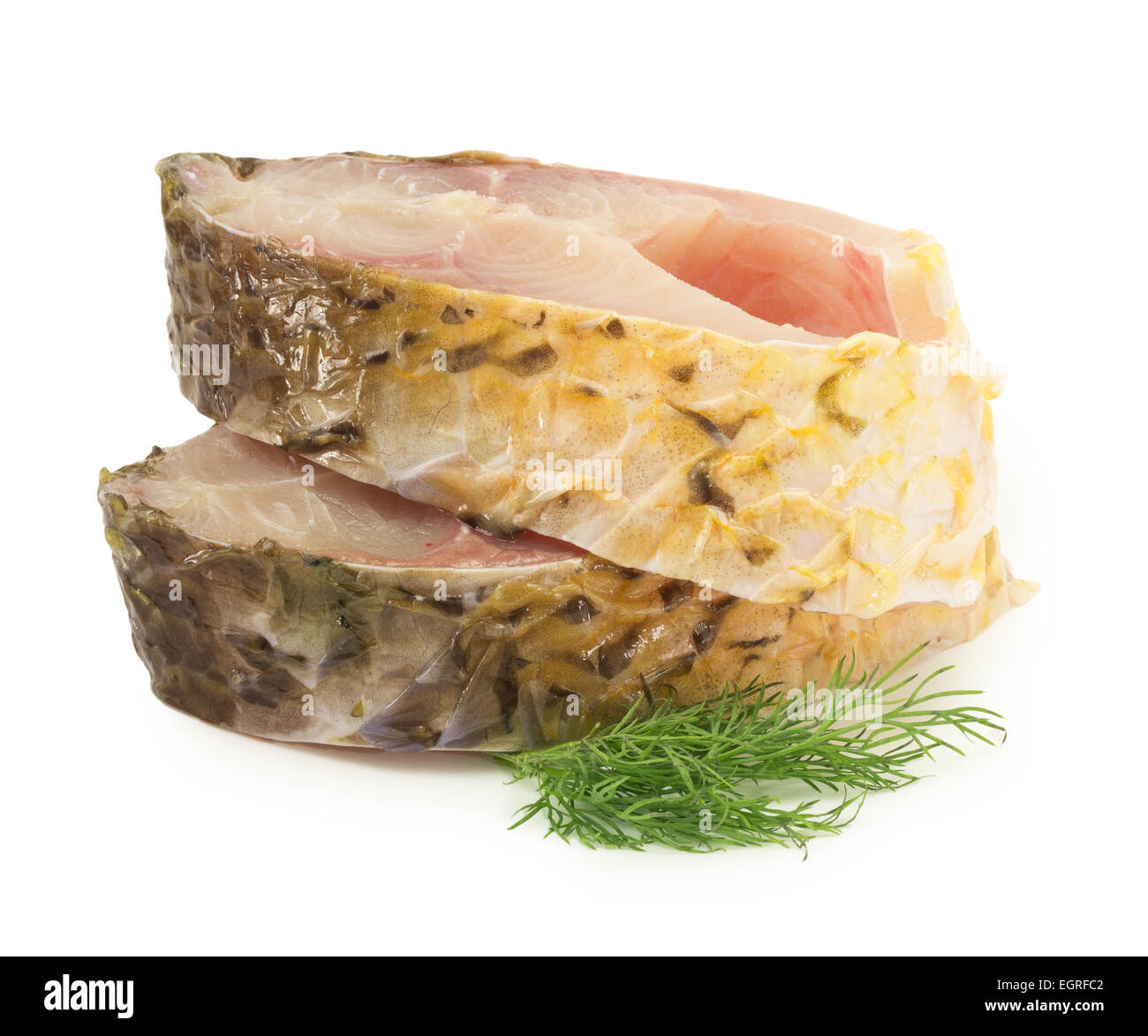 Slice fish carp on a white background Stock Photo - Alamy