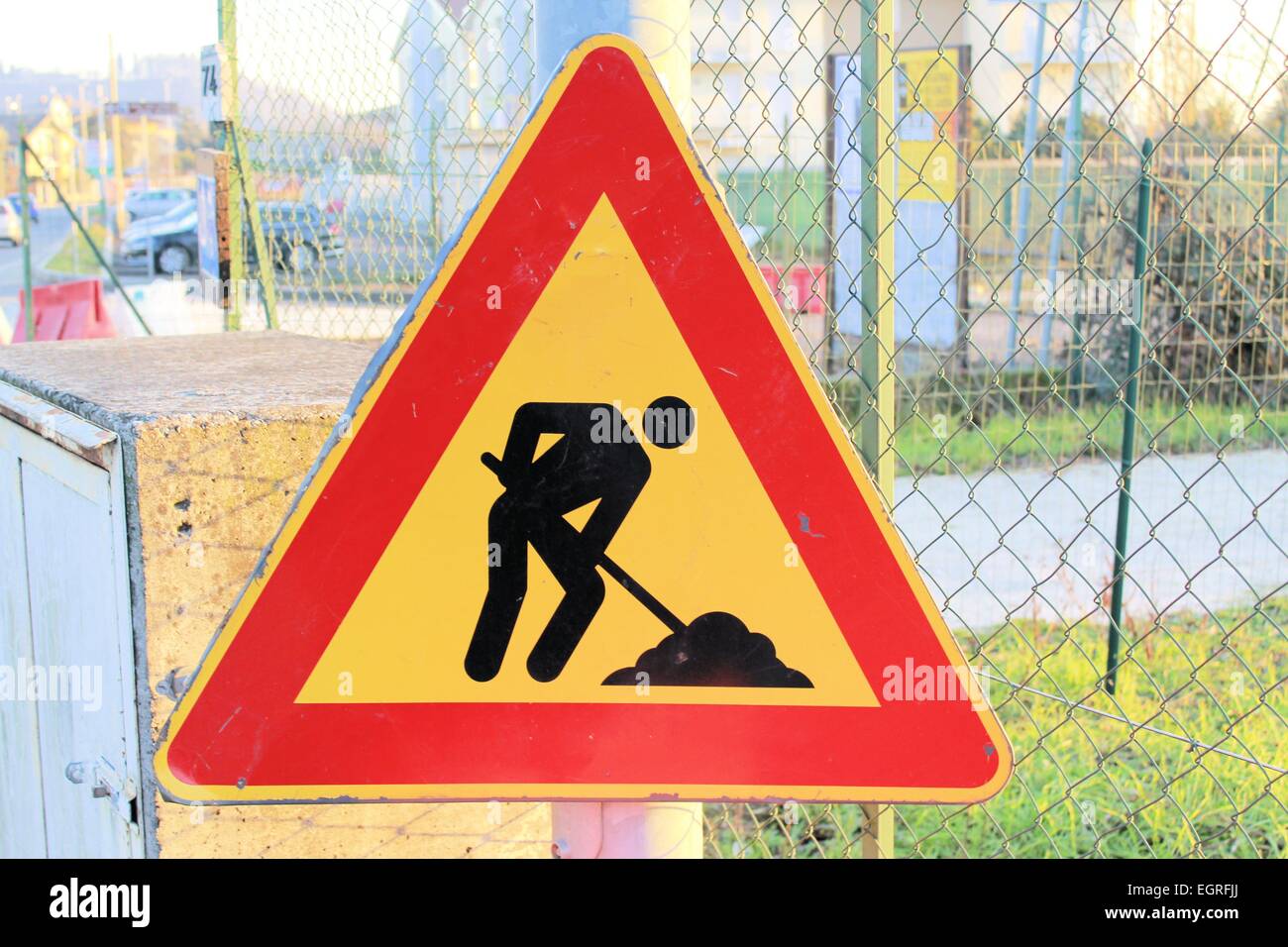 Work in progress road sign Stock Photo - Alamy