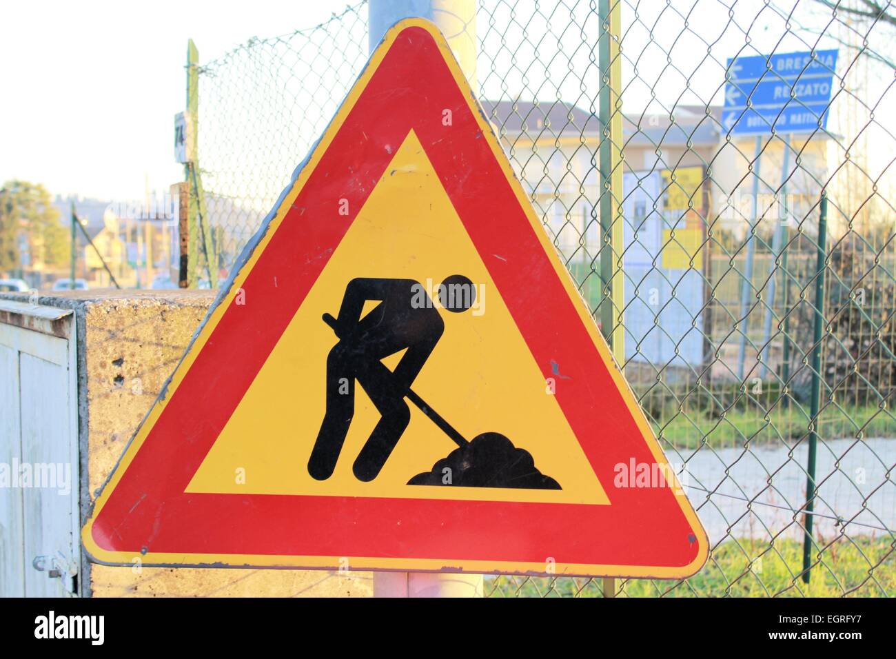 Work in progress road sign Stock Photo - Alamy