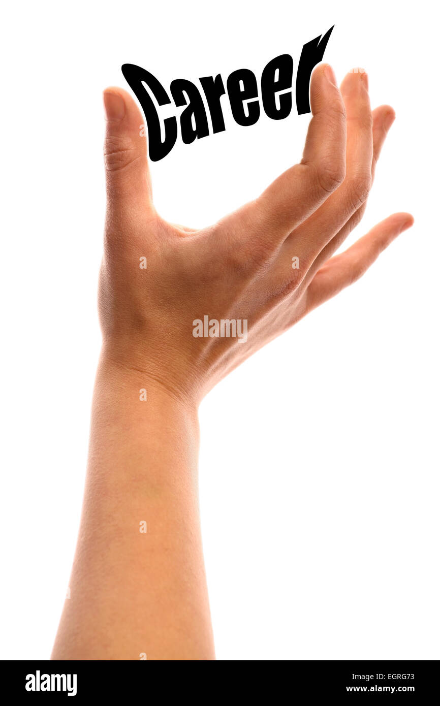 Vertical shot of a hand squeezing the word "Career" between two fingers ...