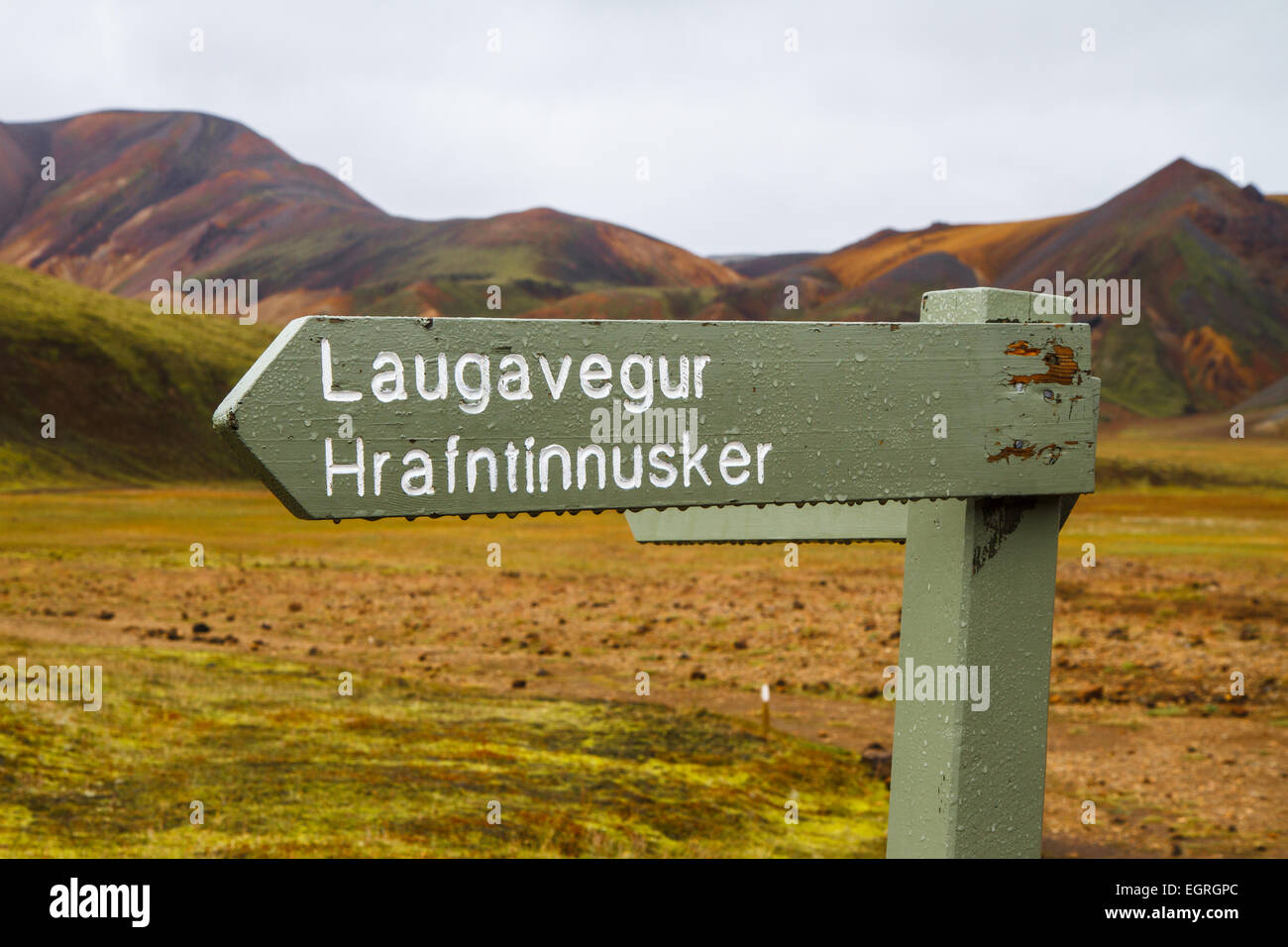 Sign along the hiking route "Laugavegur" in Iceland Stock Photo - Alamy