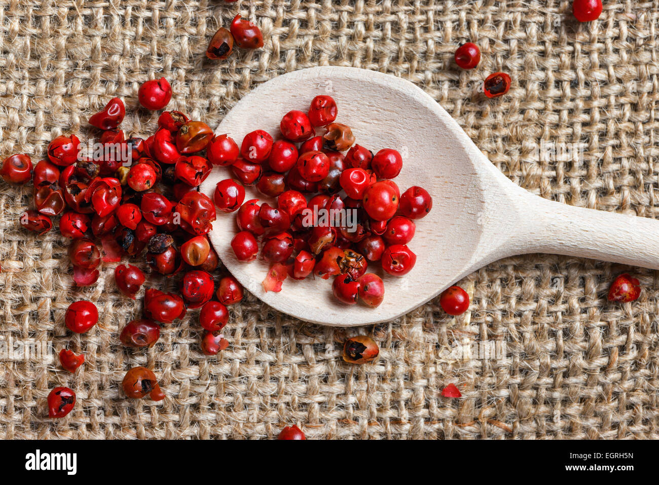 Spicy Red Pepper on wooden spoon Stock Photo - Alamy