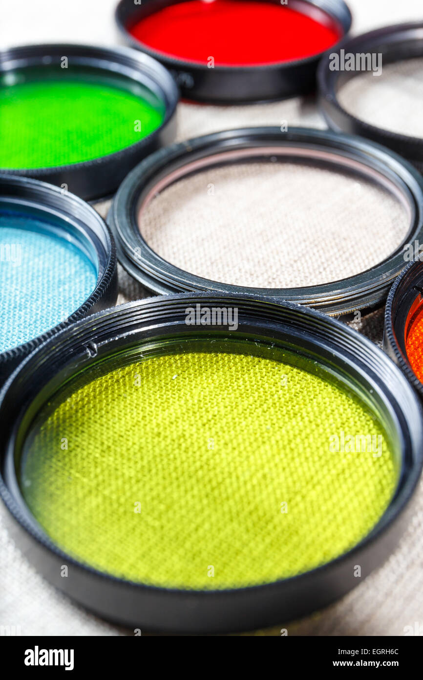 Color filters for lenses on bright background Stock Photo - Alamy