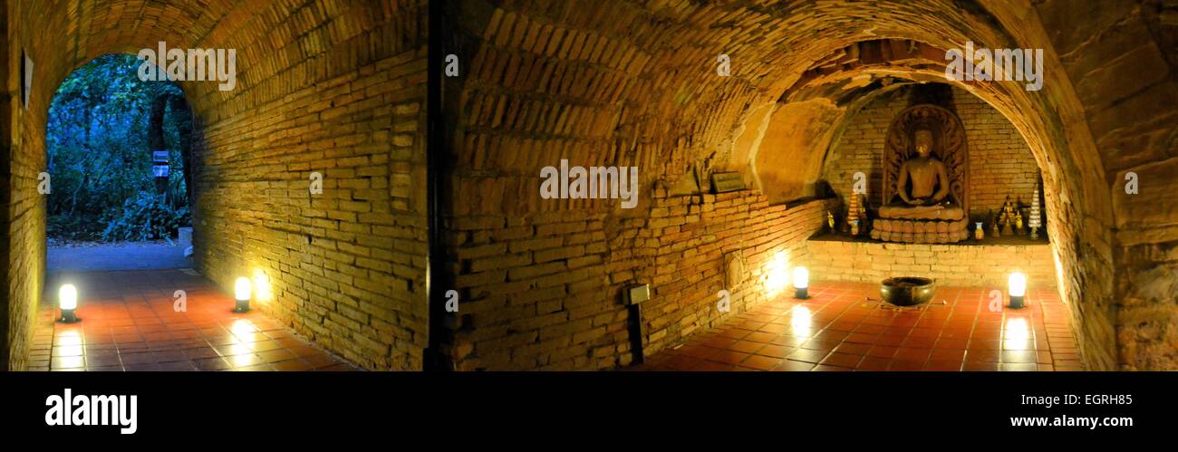Underground cave Buddha at Wat UMong, Thailand Stock Photo - Alamy