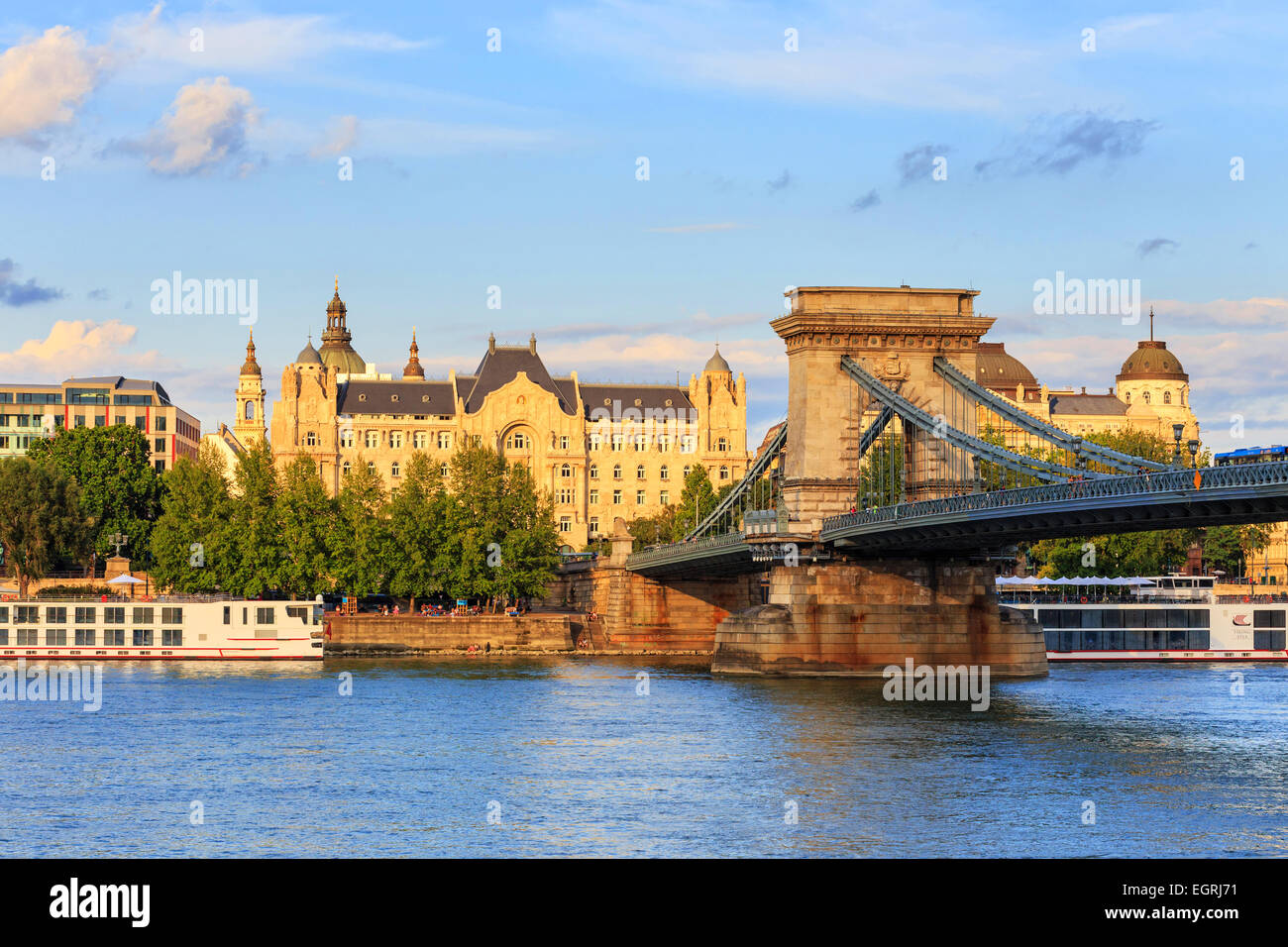 HUNGARY, BUDAPEST - JULY 23: Chain bridge is a suspension bridge that ...