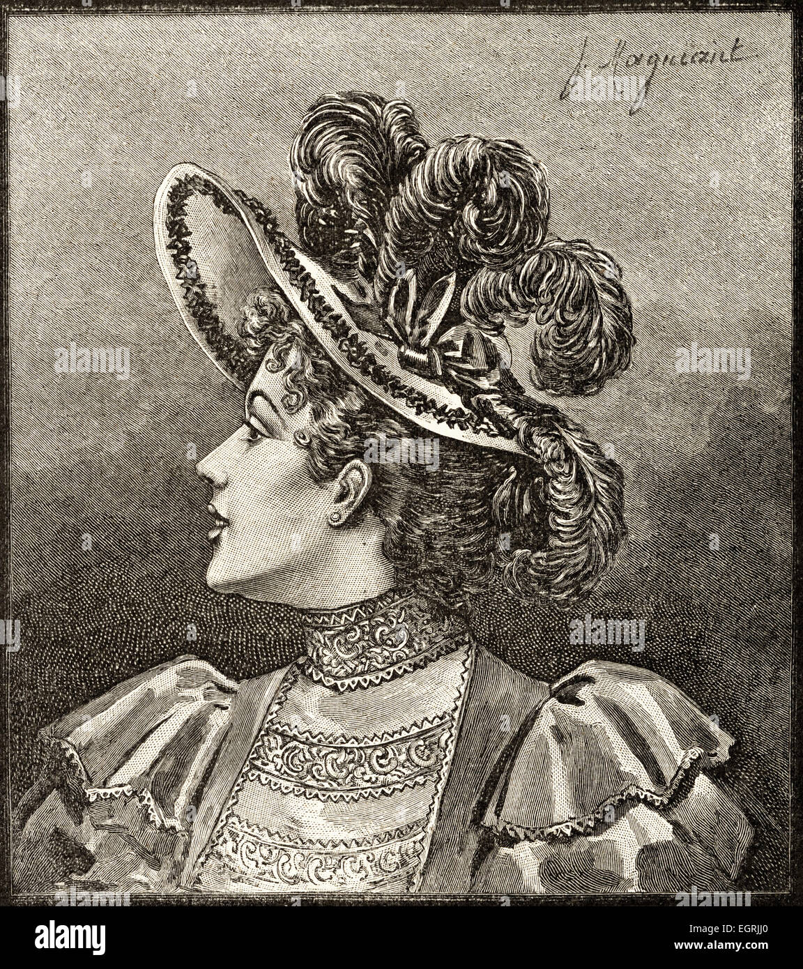 Victorian Woman Profile Drawing