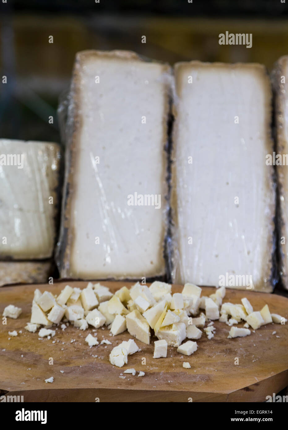 Cheese on Display at a Traditional Food Market Stock Photo - Alamy