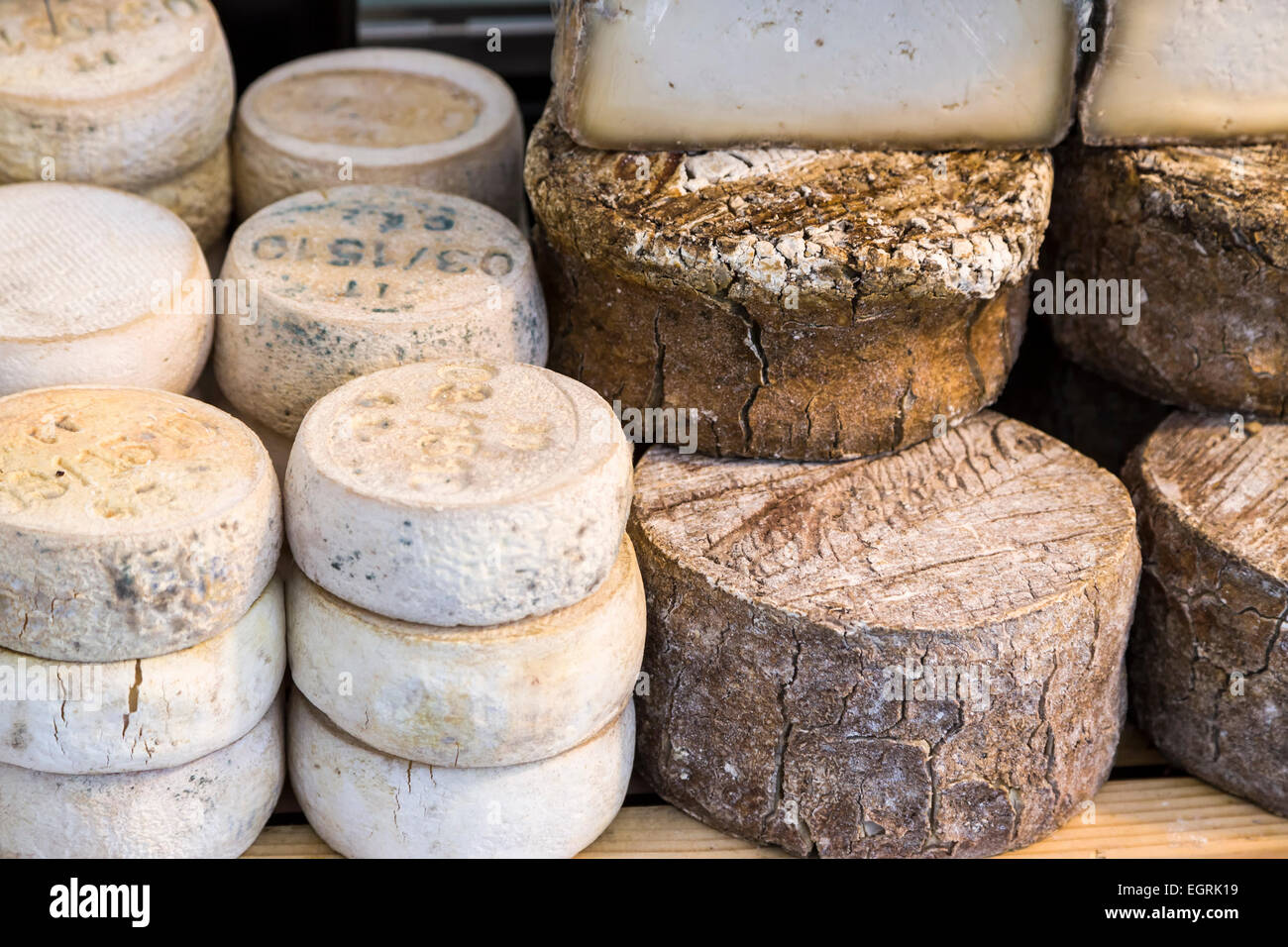 Cheese on Display at a Traditional Food Market Stock Photo - Alamy