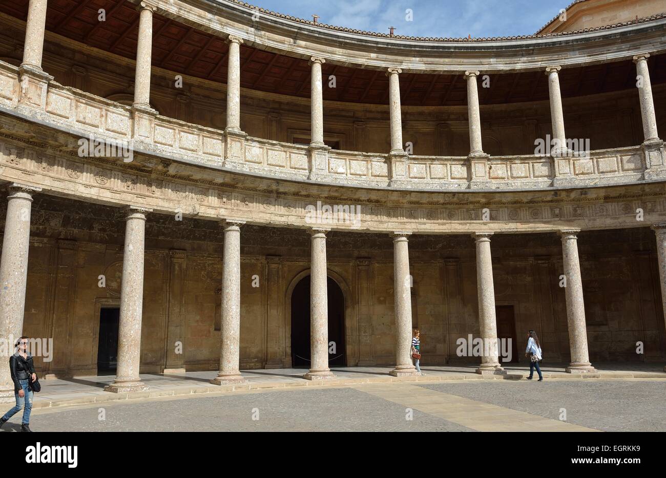 Circular courtyard Palacio de Carlos V Alhambra Granada Spain Stock ...