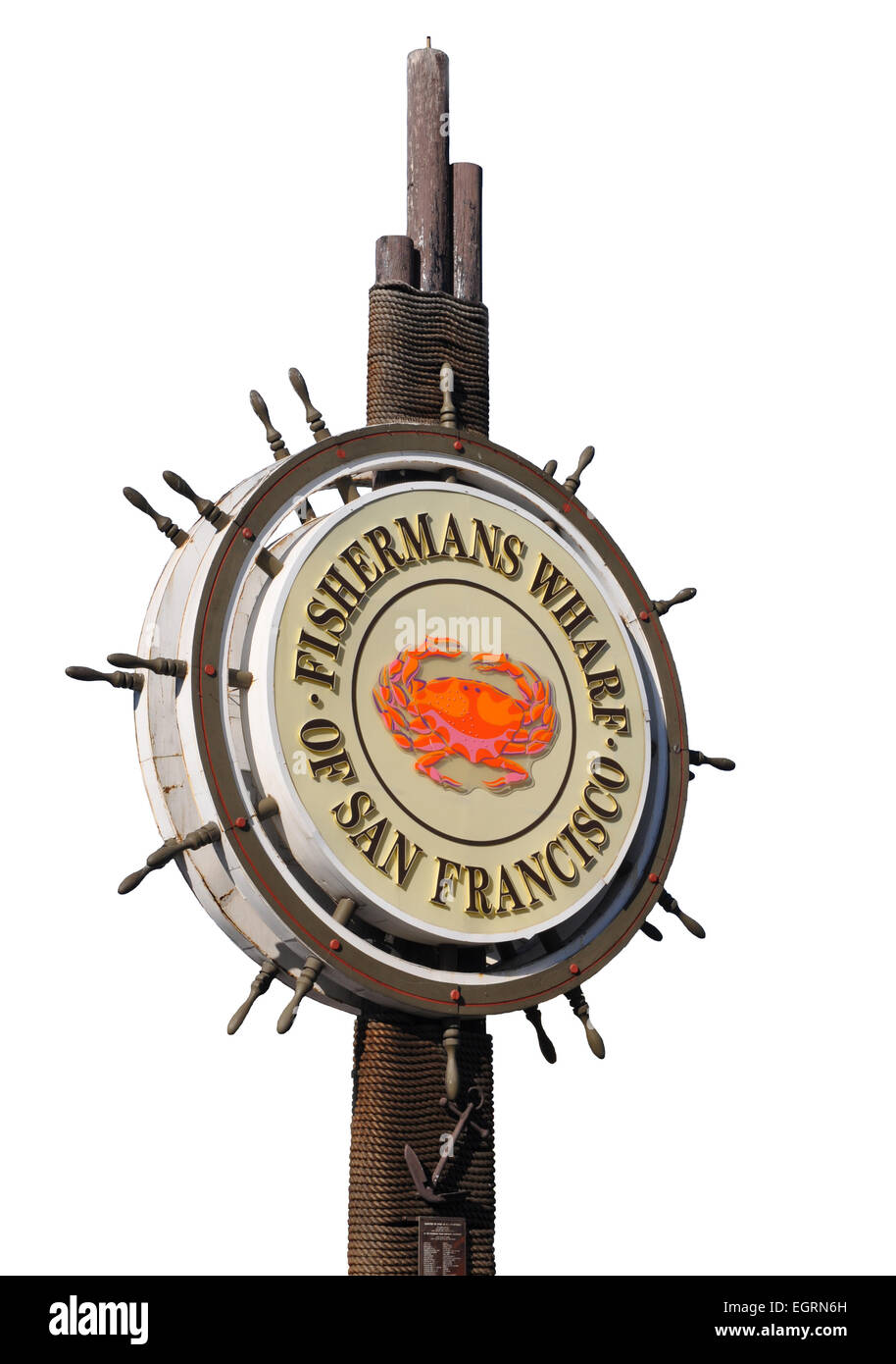 Large Fisherman's Wharf of San Francisco Sign against a bright blue sky ...