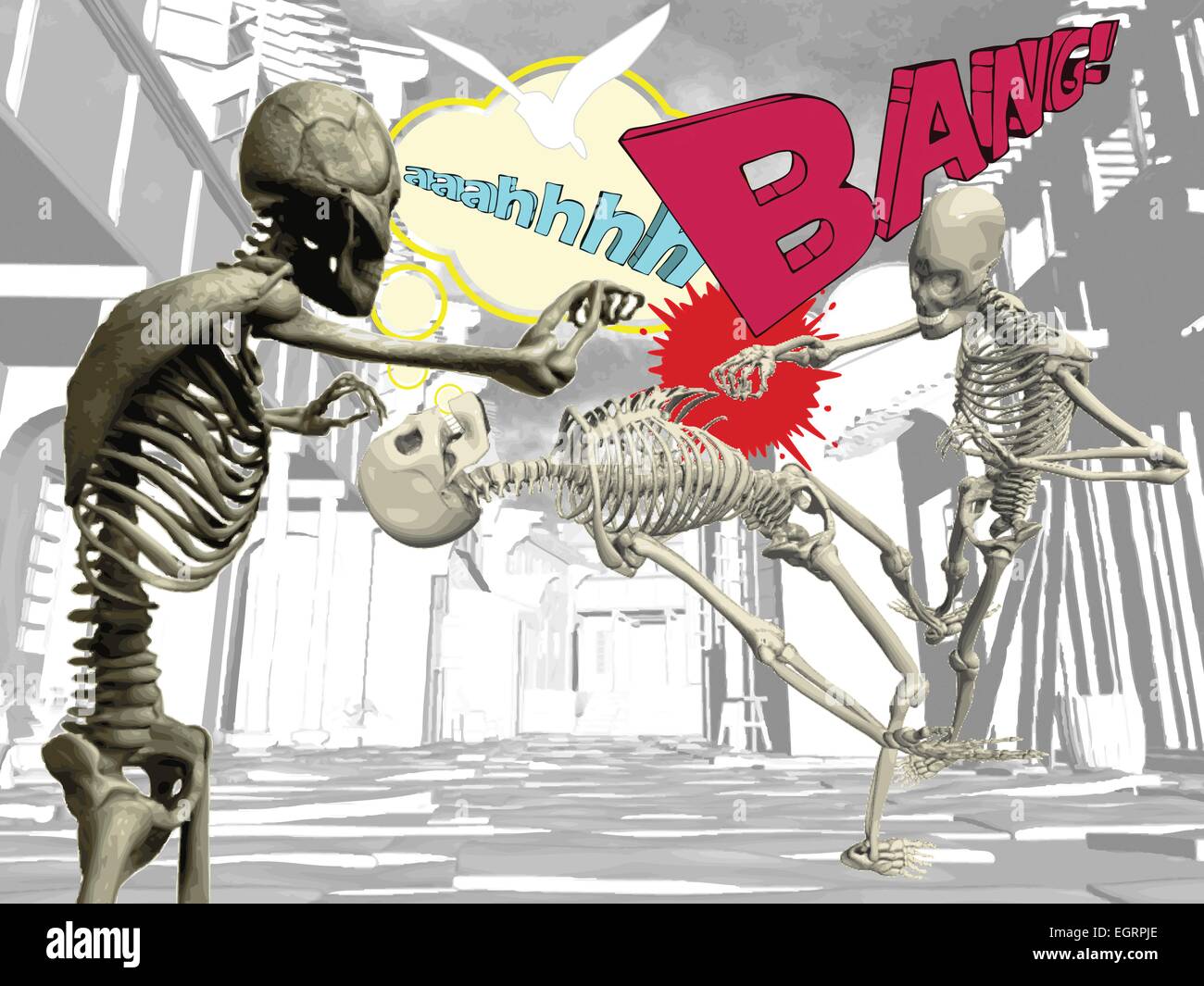 3D vector - street fight between two skeletons. (By the underground ...