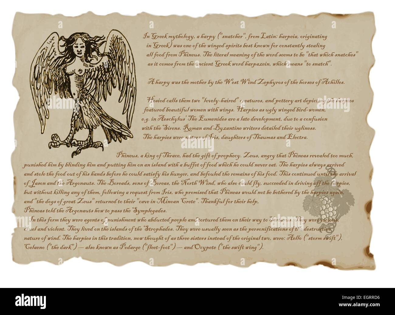An hand drawn illustration with a description of mystical monster ...