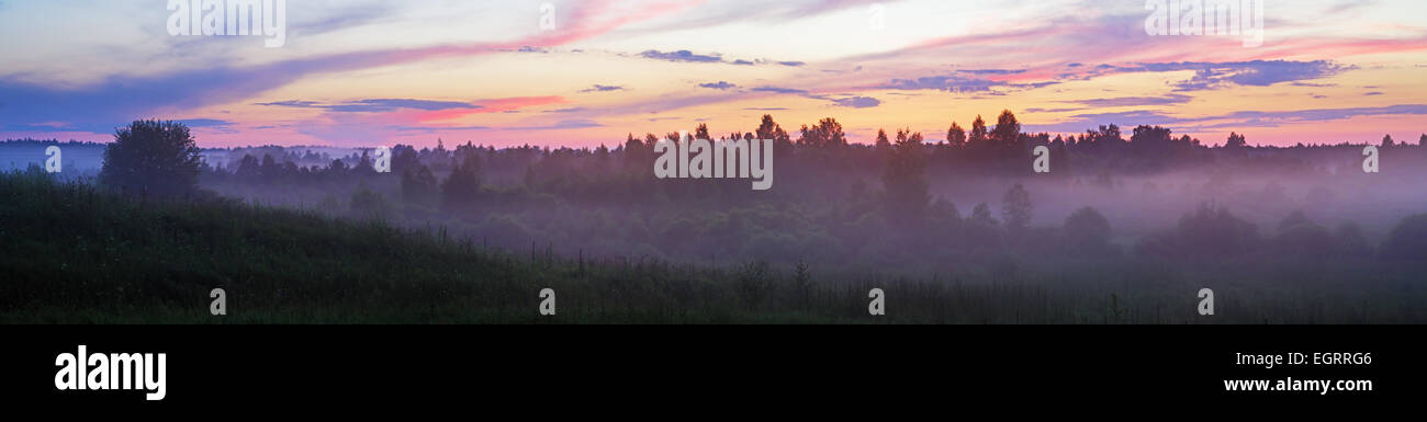 Calm sunset over field and forest Stock Photo - Alamy