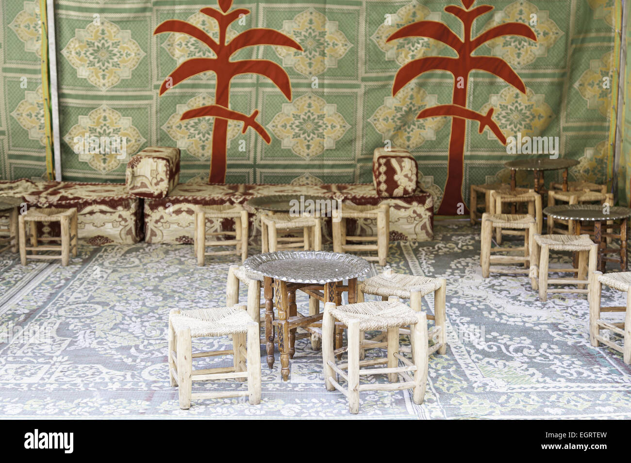Typical Moroccan Bar to take tea, detail of a traditional Arabic place ...