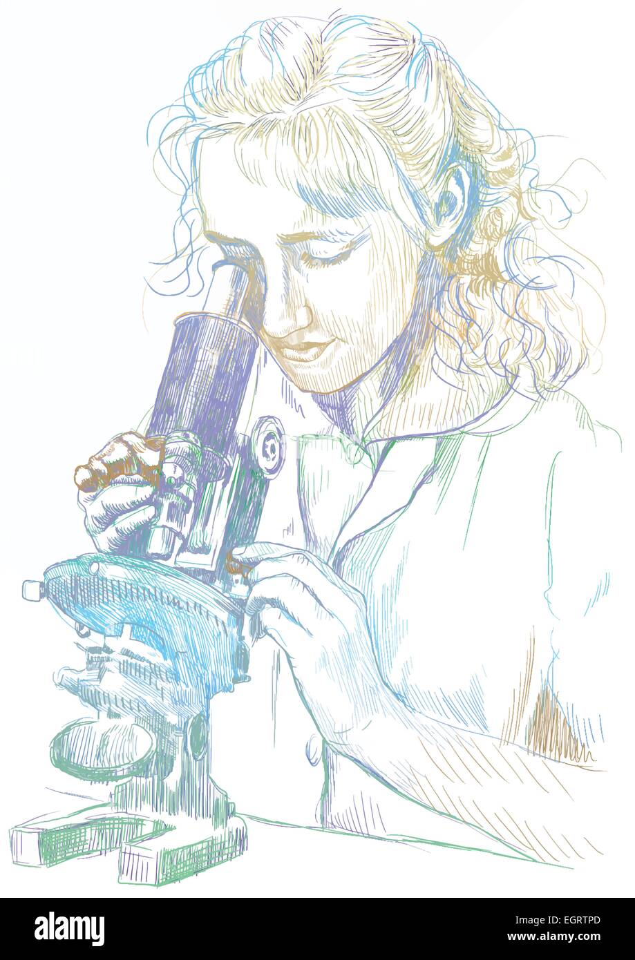 Laboratory woman microscope Cut Out Stock Images & Pictures - Alamy