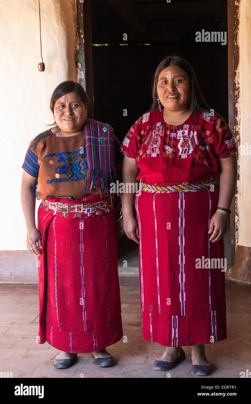 Portrait of two Ixil Maya women in Nebaj, Guatemala, wearing ...