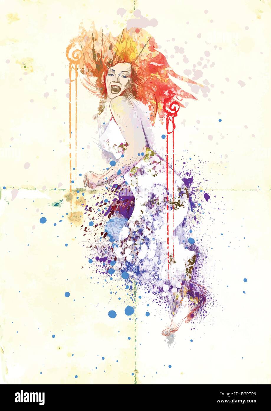 An hand drawn illustration - cheerful lady, jumping beauty Stock Vector ...