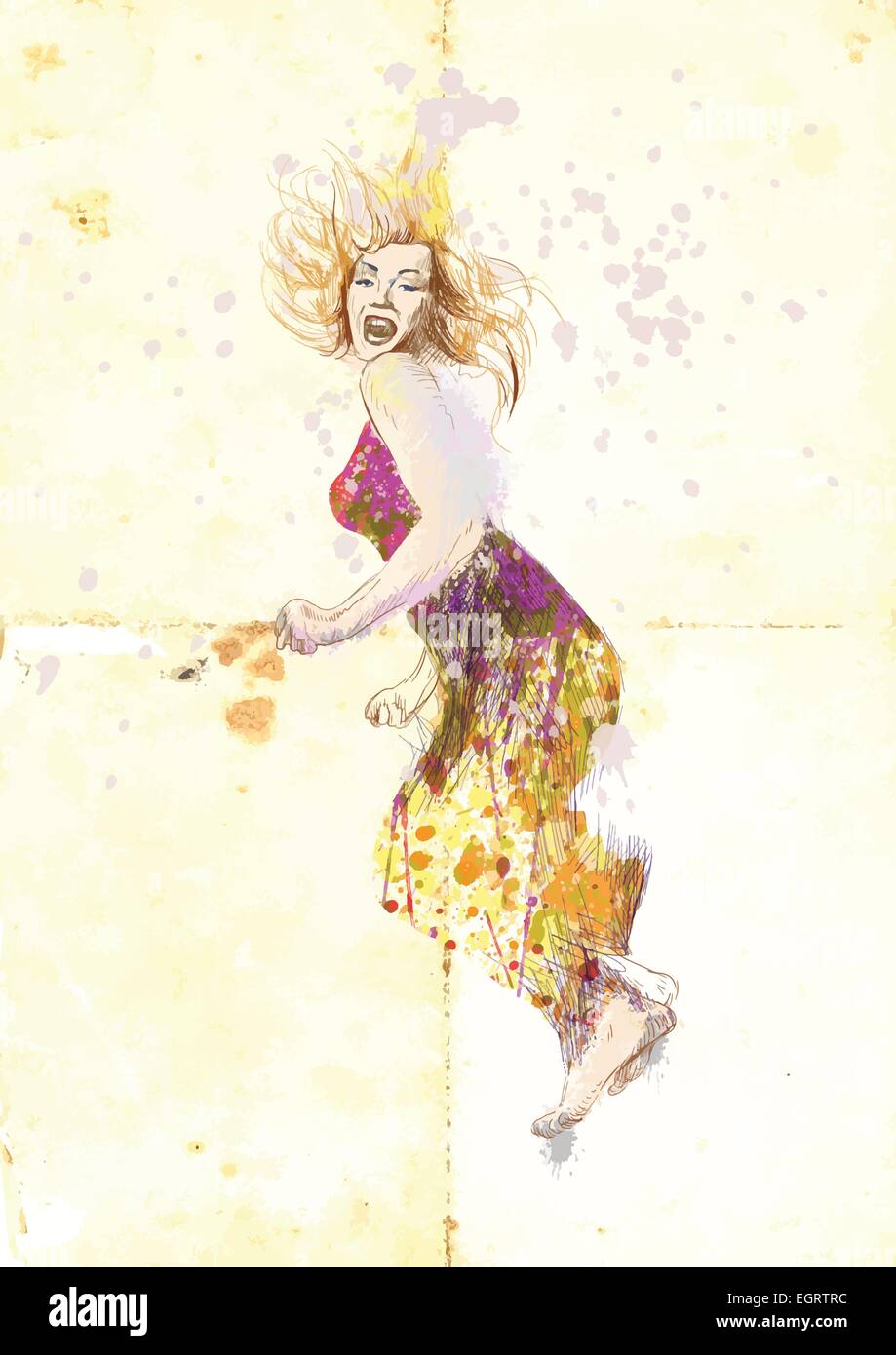 An hand drawn illustration - cheerful lady, jumping beauty Stock Vector ...
