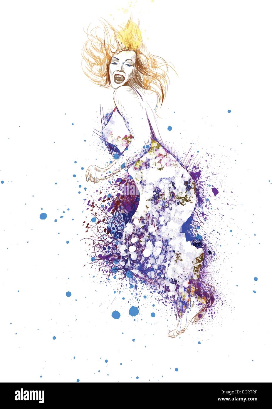 An hand drawn illustration - cheerful lady, jumping beauty Stock Vector ...