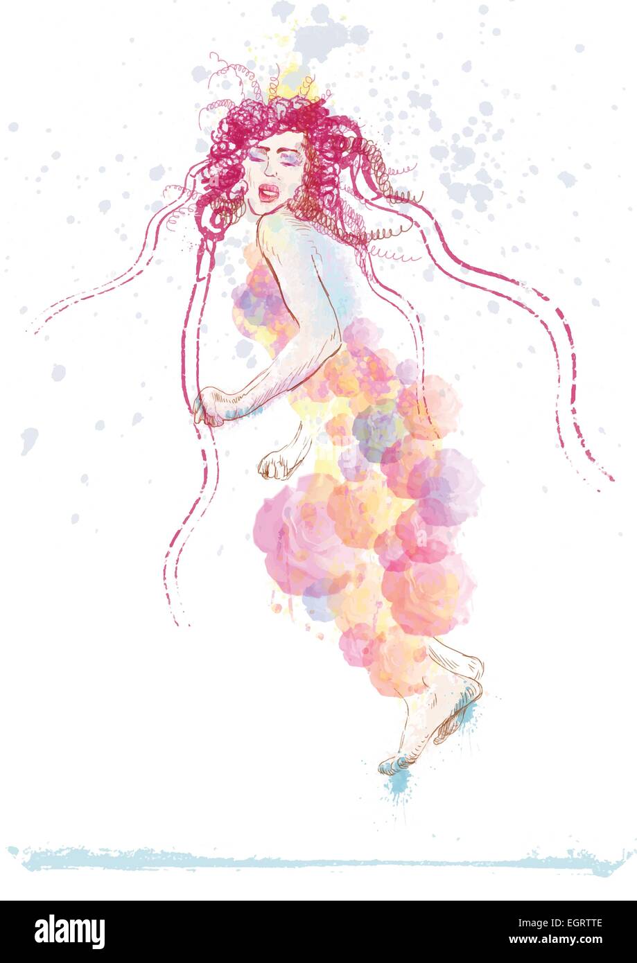 An hand drawn illustration - cheerful lady, jumping beauty Stock Vector ...
