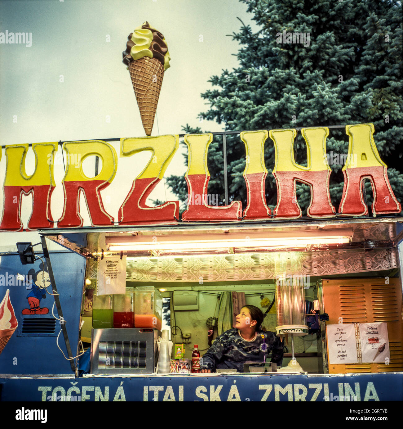 Ice cream stand at the fair Ice cream sign Czech Republic Stock Photo ...