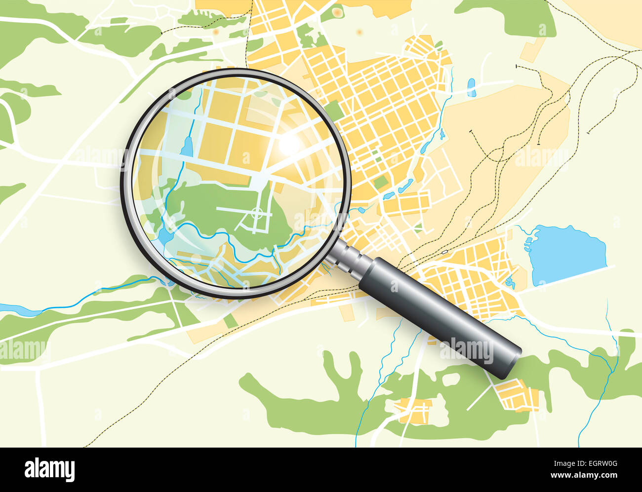 City Geo Map and Magnifying Glass Lens II. Color bright decorative ...
