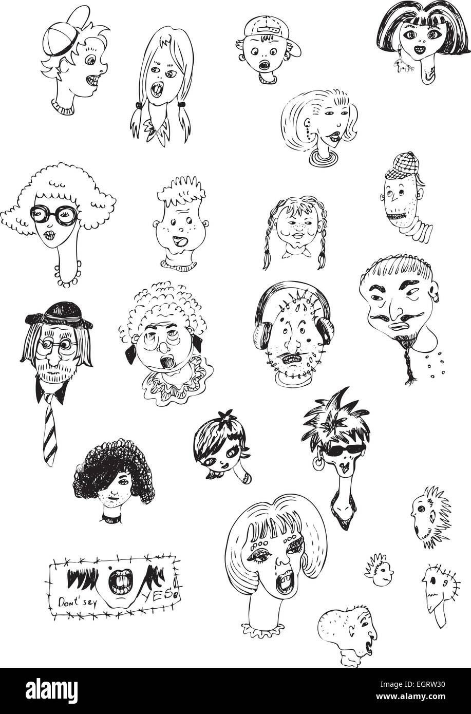 An hand drawn illustration - heads collection Stock Vector Image & Art ...