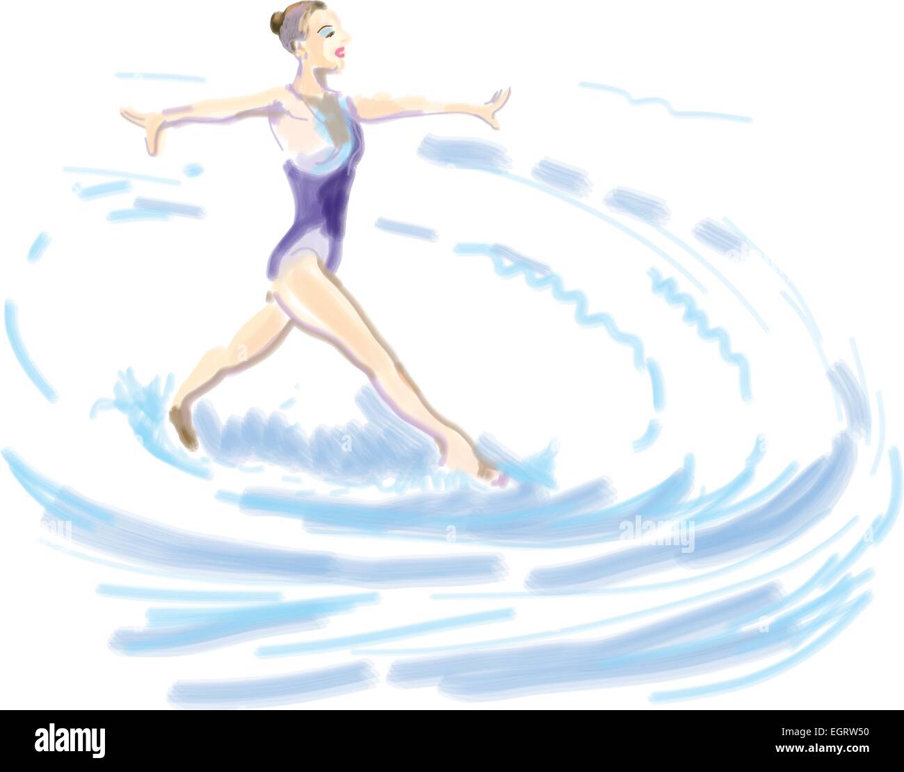 An hand drawn illustration, water sports theme: Synchronized swimming ...