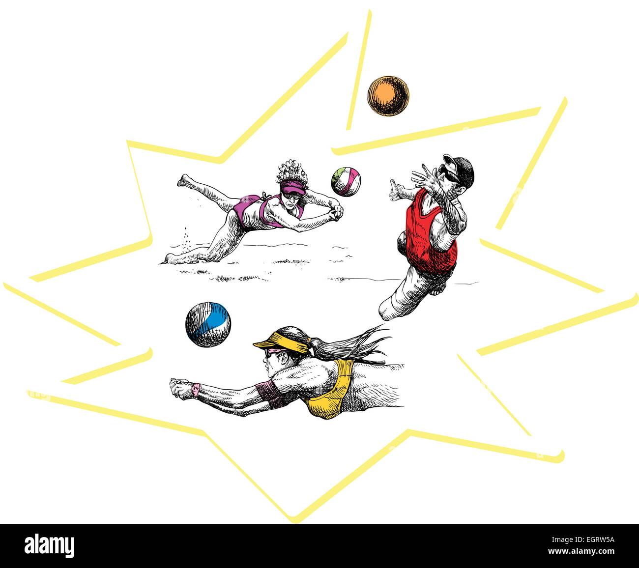 beach volleyball - an hand drawn illustration Stock Vector Image & Art ...