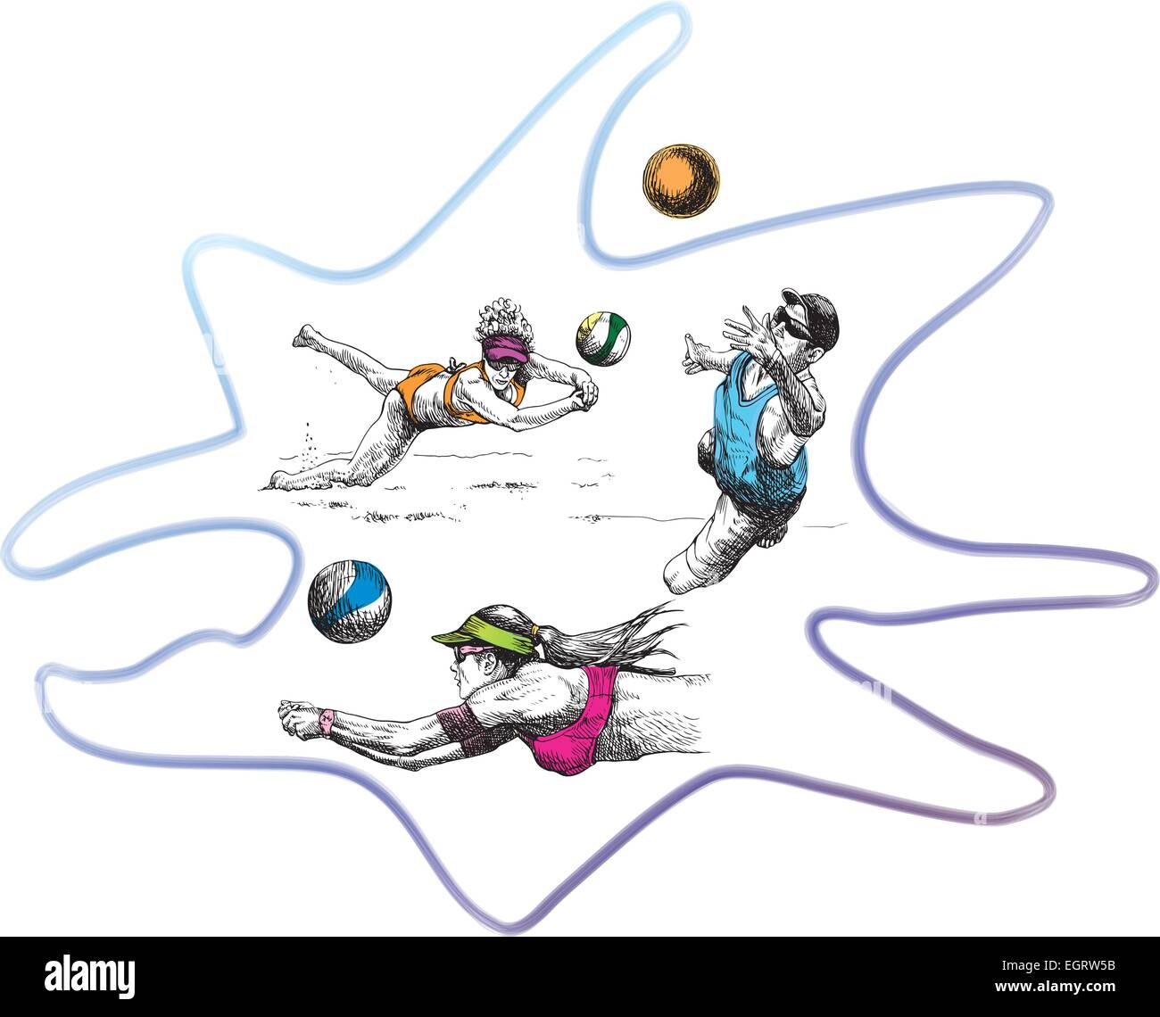 beach volleyball - an hand drawn illustration Stock Vector Image & Art ...