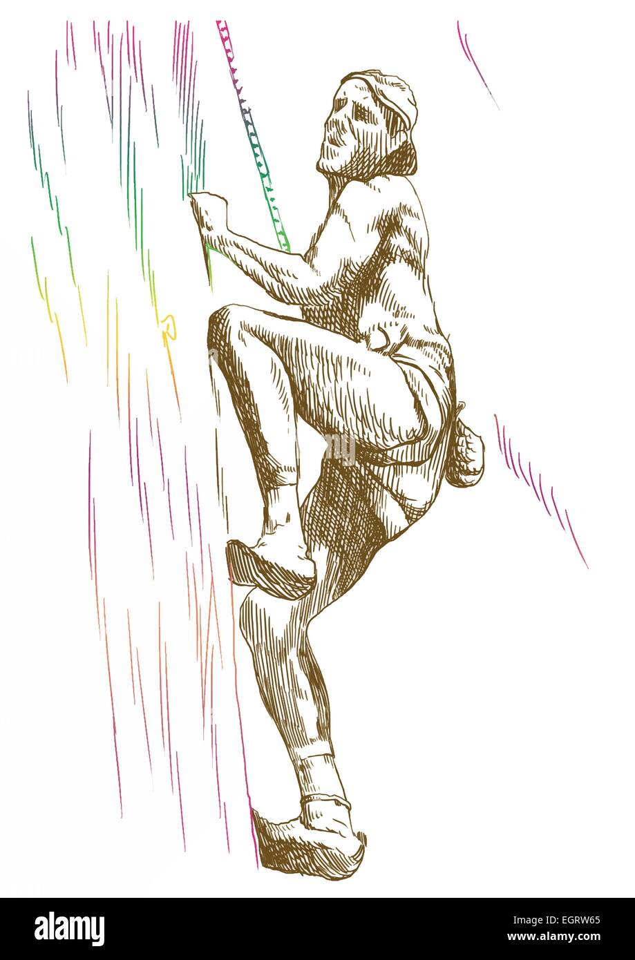 an hand drawn illustration (line art) - climber (theme: climbing Stock ...