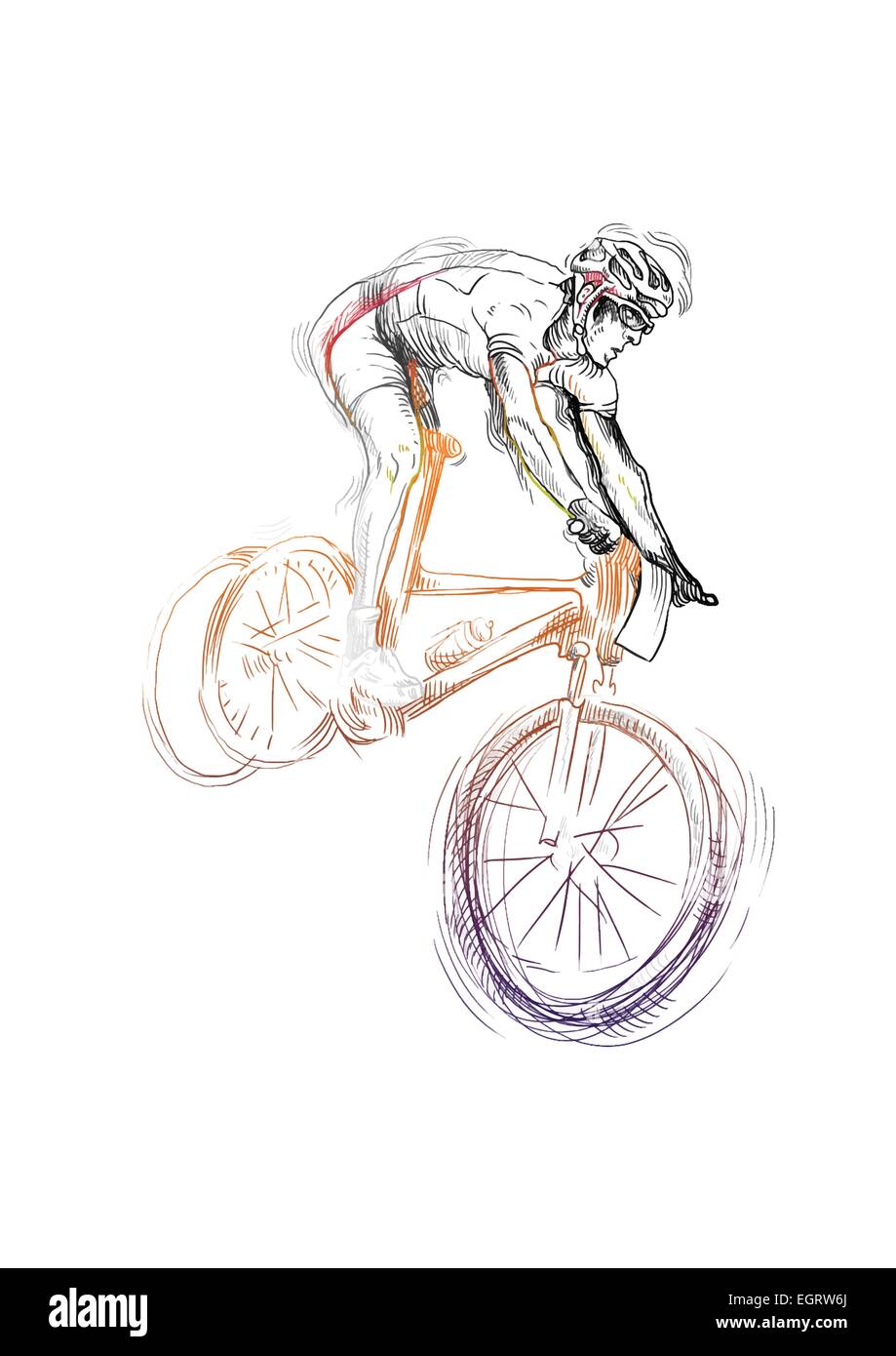An hand drawn illustration (line art) - Cycling - Cyclist Stock Vector ...