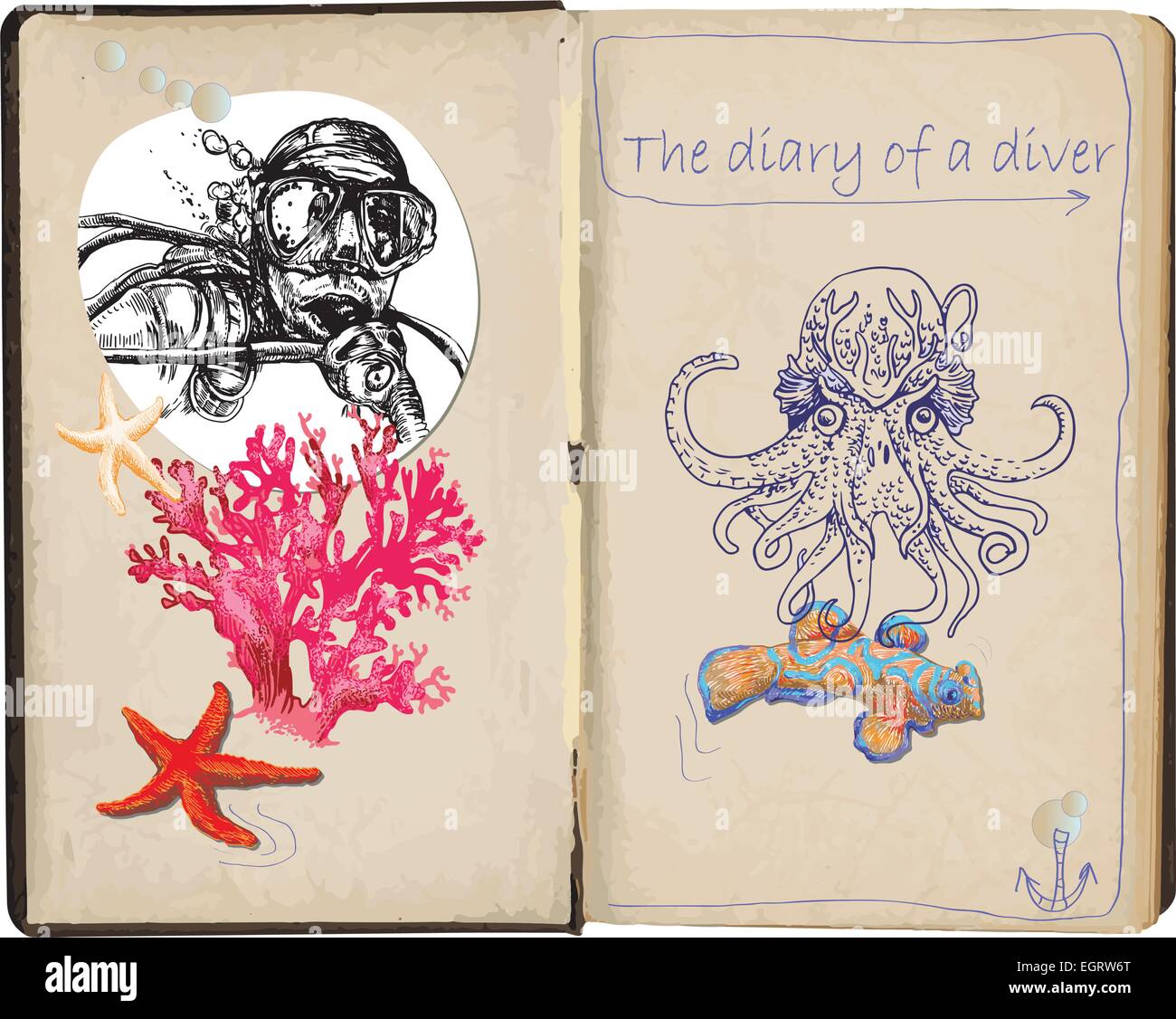 An hand drawn illustration: diving theme Stock Vector Image & Art - Alamy