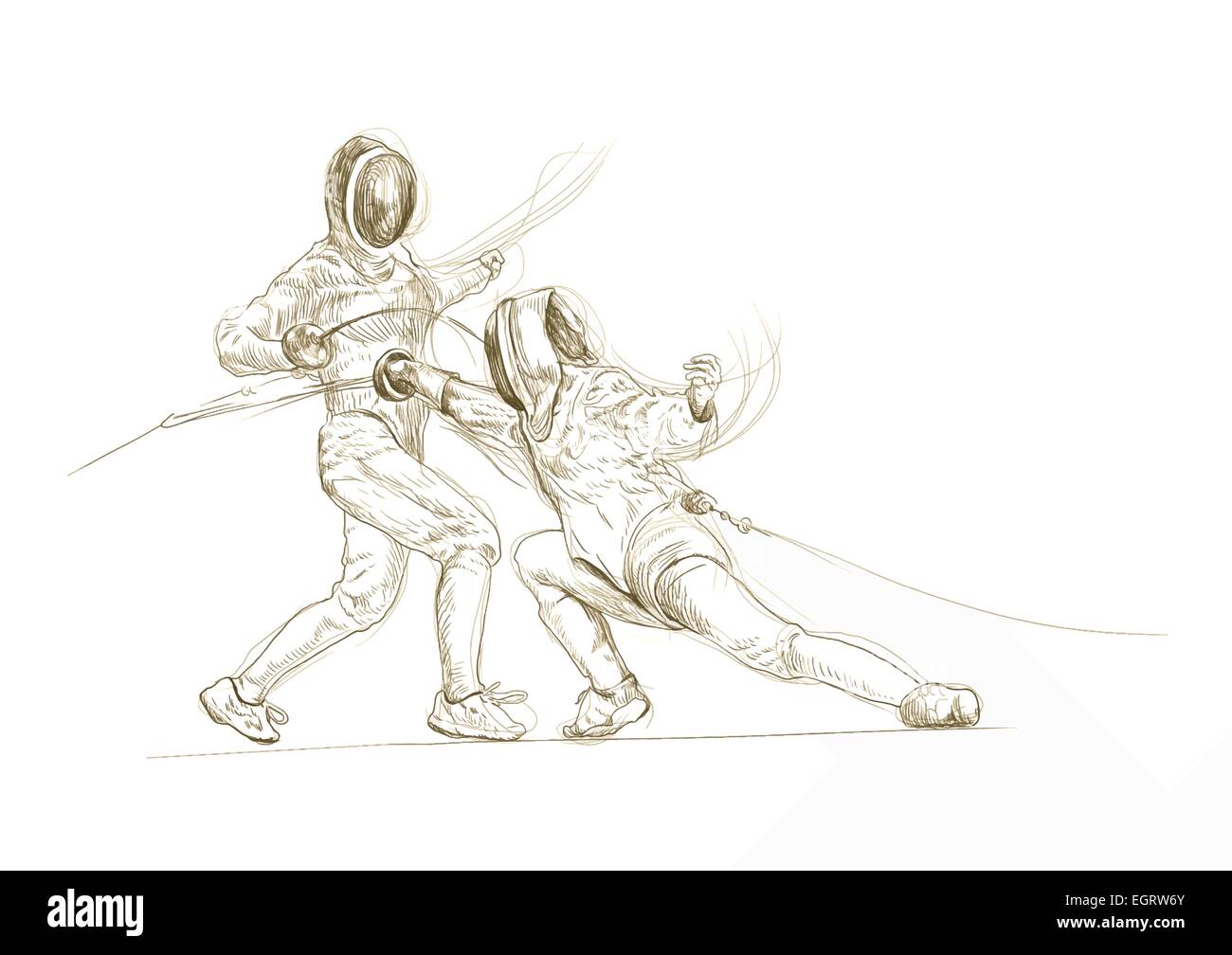 An hand drawn illustration: fencing (line art Stock Vector Image & Art ...