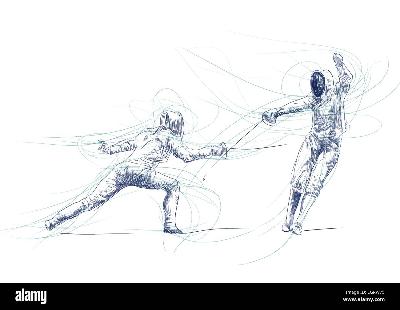 An hand drawn illustration: fencing (line art Stock Vector Image & Art ...