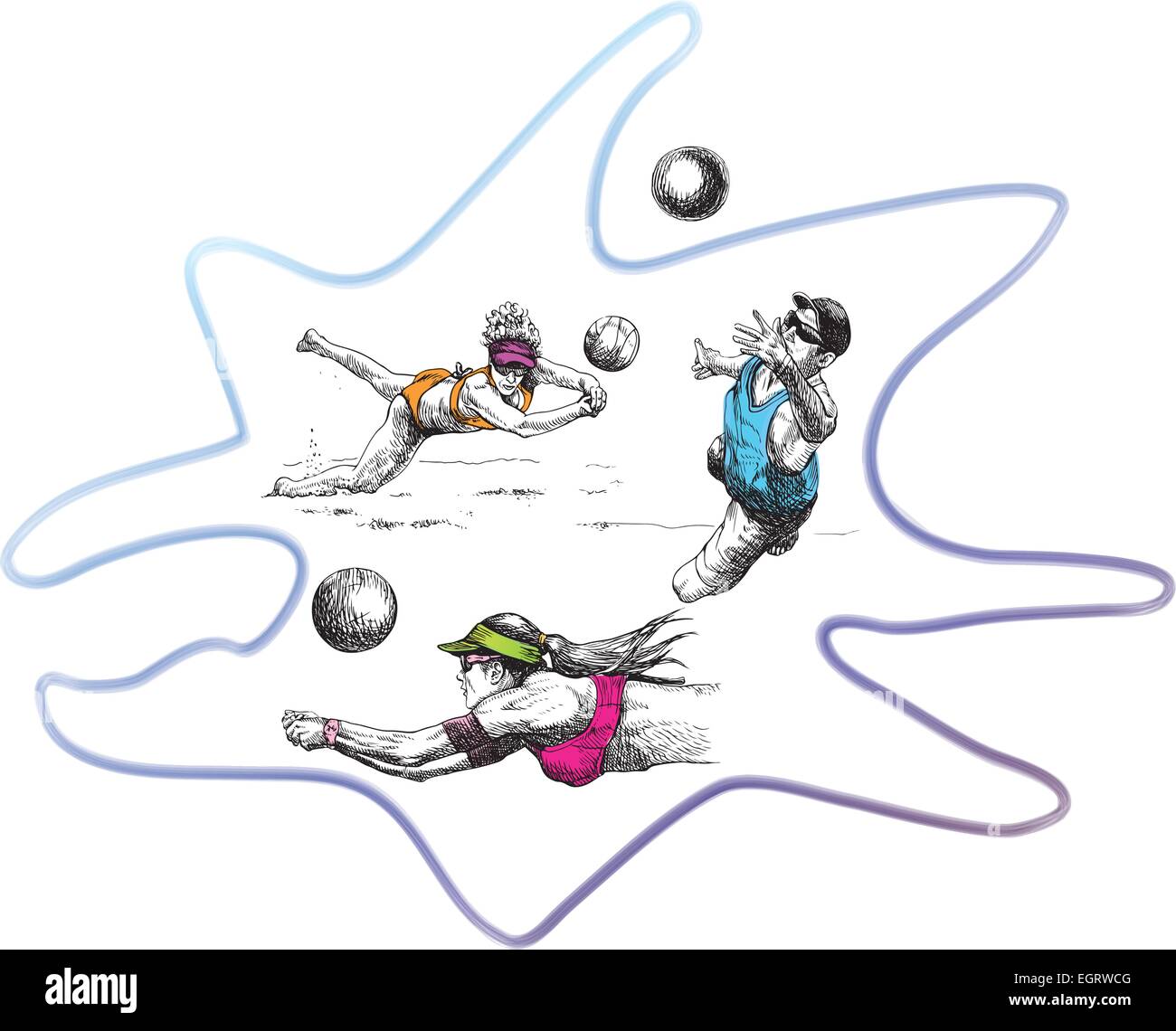 beach volleyball - an hand drawn illustration Stock Vector Image & Art ...
